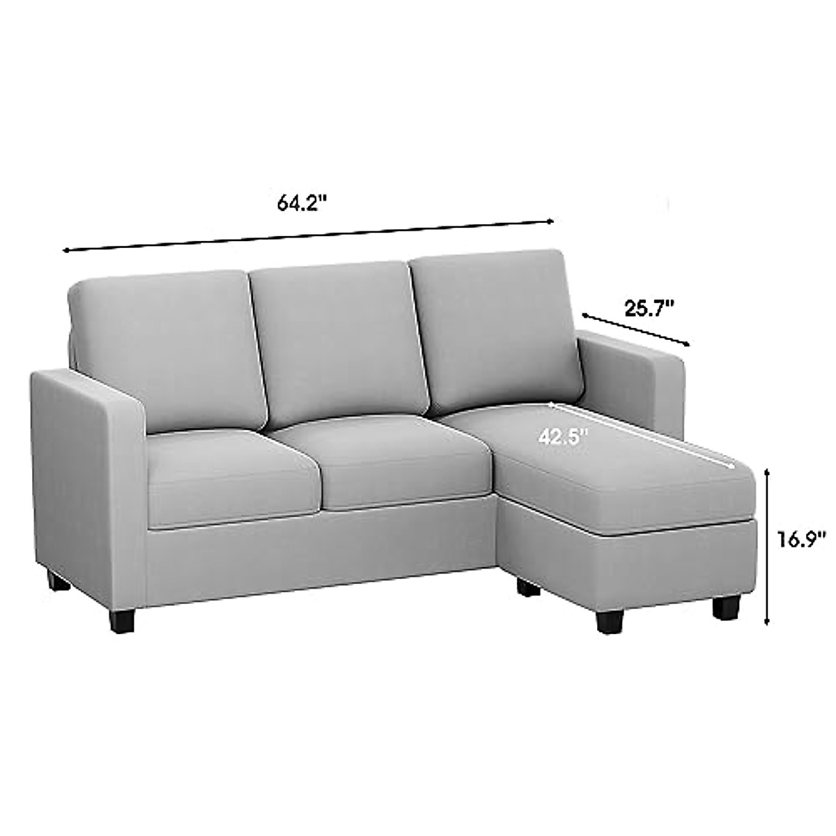 Flamaker Sectional Couch, Sofa Couch for Living Room, L-Shaped Couch with Reversible Chaise, Fabric Small Couches for Apartment, Small Spaces (Grey)