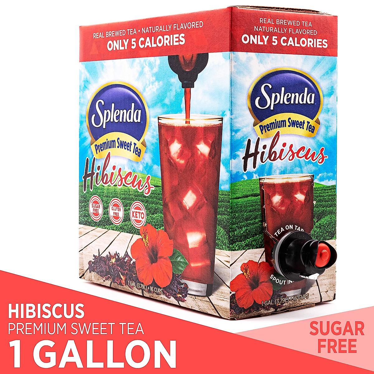 SPLENDA Premium Sweet Tea On Tap, 1 Gallon Bag In Box Ready to Drink Liquid, Hibiscus Tea, 128 Fl Oz