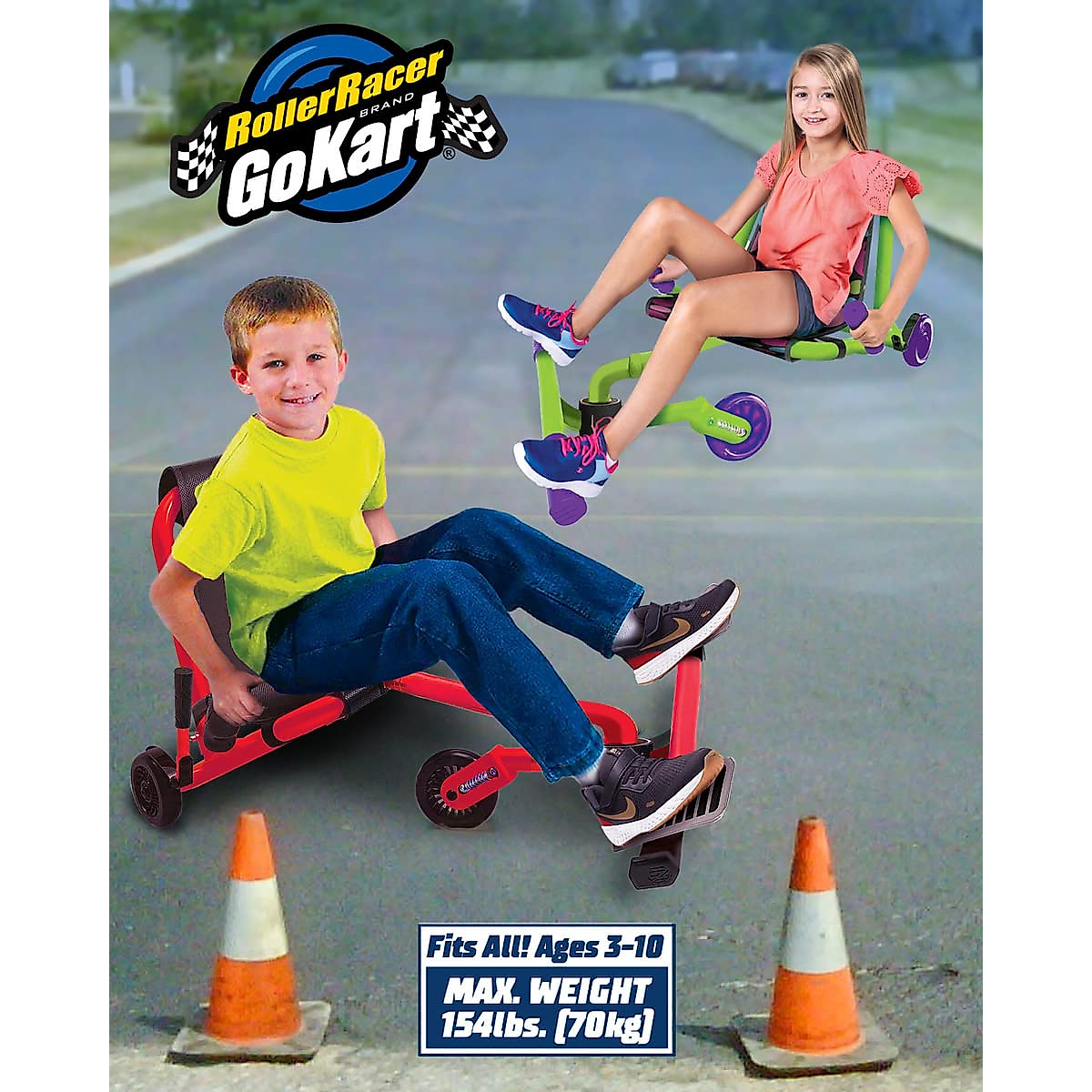 Roller Racer Go Kart, Swing Side-to-Side for Amazing Ride, Powered by Zig-Zag Motion, Rides on Any Hard Surface (Indoors and Outdoors)
