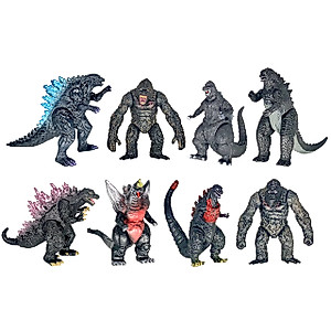 TwCare Set of 8 King Kong vs Godzilla Toys Movable Joint Action Figures King of The Monsters Birthday Dinosaur Kid Gift Cake Toppers