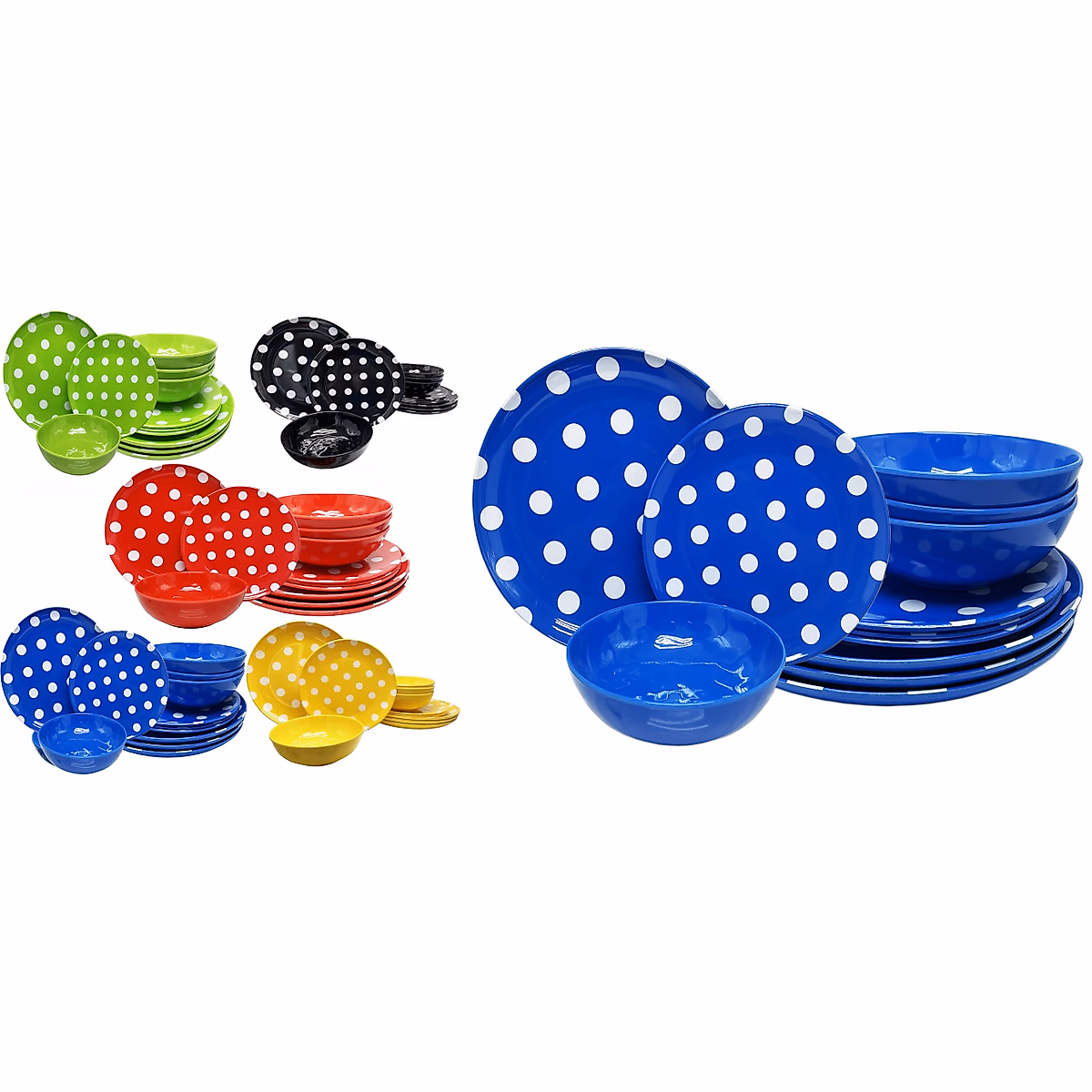 ITALIA Quality 12pcs 11" Melamine dinner set Blue Polka Dot 4pcs bowl+4pcs dinner plate+4pcs salad plate