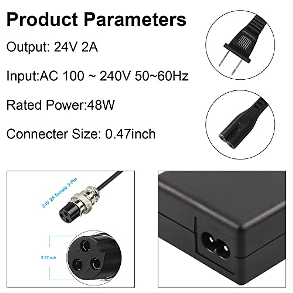 New Lithium Battery Charger with 3-Prong Inline Power Supply Cord for Razor E500 S, E300, E200, E100,E300, E125 Electric Scooter, MX350 Dirt Rocket Electric, Razor Dirt Quad Electric ATV