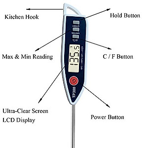 Meat Food Thermometer, Digital Candy Candle Thermometer, Cooking Kitchen BBQ Grill Thermometer, Probe Instant Read Thermometer for Liquids Pork Milk Deep Fry Roast Baking Candle Temperature