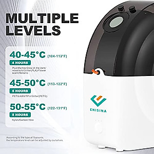 Dryer Box of 3D Printer Filament, Enisina 3D Filament Dryer Box 360° Even Heating Filament, Compatible with 1.75mm, 2.85mm, 3.00mm Filament and PLA/PETG/TPU/ABS 3D Printer Filament (Black&White)