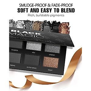 HOOMUSS Black Smoky Eye Shadow Palette 8Color, Dark Grey Smokey Eyeshadow for Goth Makeup, Black Silver White Gray Shade for Halloween, Pigmented & Long Lasting (Black)