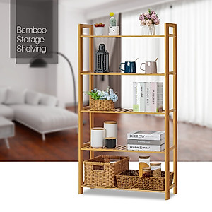 MoNiBloom 5 Tier Bamboo Shoe Rack with Handles, Bamboo Adjustable Storage Shoe Stand Organizer for 16-20 Pairs Home Entryway Hallway Office Bedroom Balcony, Natural
