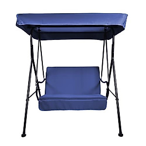 FUZOFUIZ 2-Seat Outdoor Patio Porch Swing Chair, Porch Lawn Swing with Removable Cushion and Convertible Canopy (Blue)