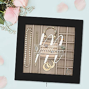 My Personal Memories Custom Personalized Jewelry Box, Tray & Organizer with Glass Top - Customized and Engraved Accessories Gift for Mom, Wife, Her (Large 10.5" x 10.5", Midnight Black)