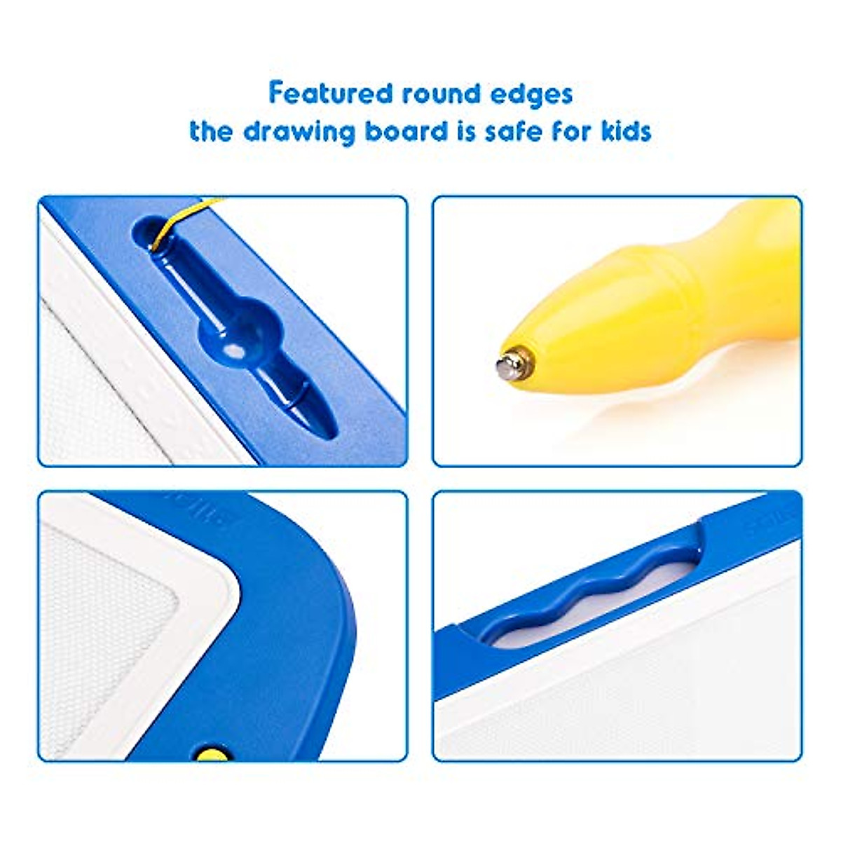 SGILE Large Magnetic Drawing Board - 4 Colors 16×13in Writing Painting Doodle Pad with 4 Stamps for Toddlers, Learning Educational Toy Etch Sketch Gift for 36+ Month Kids Girls Boys, Blue