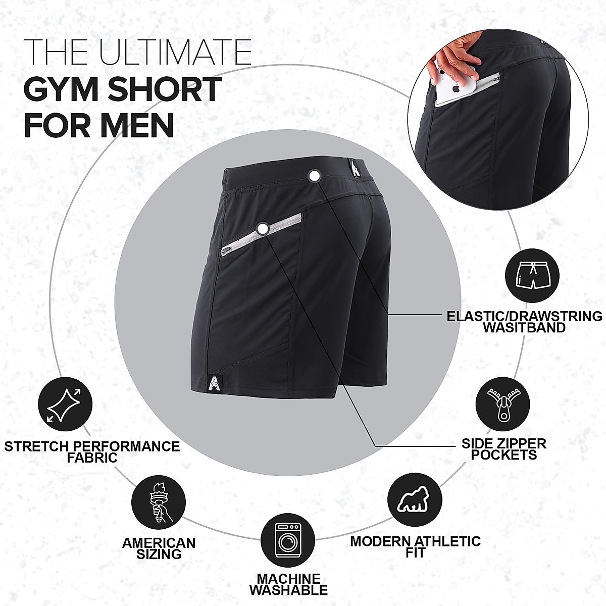 Anthem Athletics Hyperflex 5 Inch Men's Workout Shorts - Zipper Pocket Short for Running, Athletic & Gym Training - Black Onyx G2 - Small