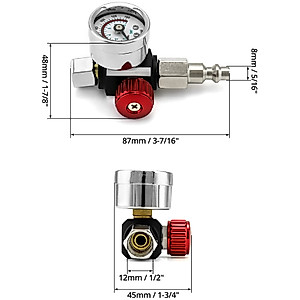 QWORK Air Pressure Regulator Kit, 1/4"-G Spray Paint Gun Air Adjusting Valve Regulator for Air Guns, Spray Guns and Air Tools, Airflow Regulator with Gauge and Adapter