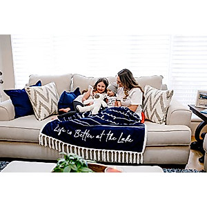 Pavilion - Life is Better at The Lake 50" x 60" Luxury Sherpa Tassel Raised Text Throw Blanket Housewarming Apartment Warming Cottage Lakehouse Gift - Threaded Together