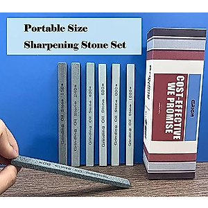 CBRIGHT 7pcs Knife Sharpening Stone Set,7 Grit Green Silicon Carbide Whetstone Stick Honing Stone for Knife,Scissor,Moldel and Bladed Tools 80# 150# 240# 400# 600# 800# 1000# (5.9x0.47x0.24Inch)