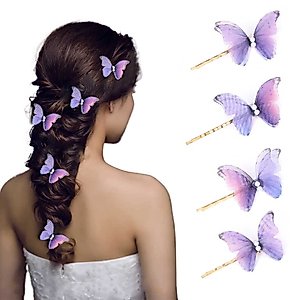 BARTOSI Butterfly Hair clips Purple Butterfly Hair Accessories for Women and Girls (Pack of 4)