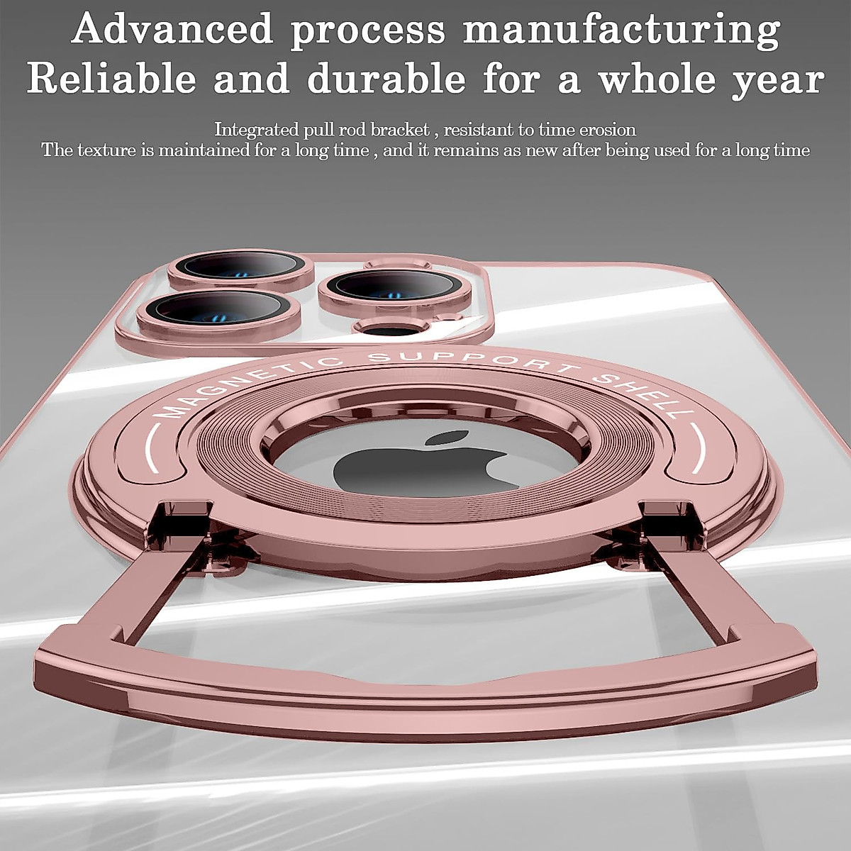 QLTYPRI Magnetic Clear Case for iPhone 13 Pro Max Case Compatible with MagSafe, Invisible Ring Holder Stand, Camera Lens Full Protection, Shockproof Phone Case Cover for iPhone 13 Pro Max – Rose Gold