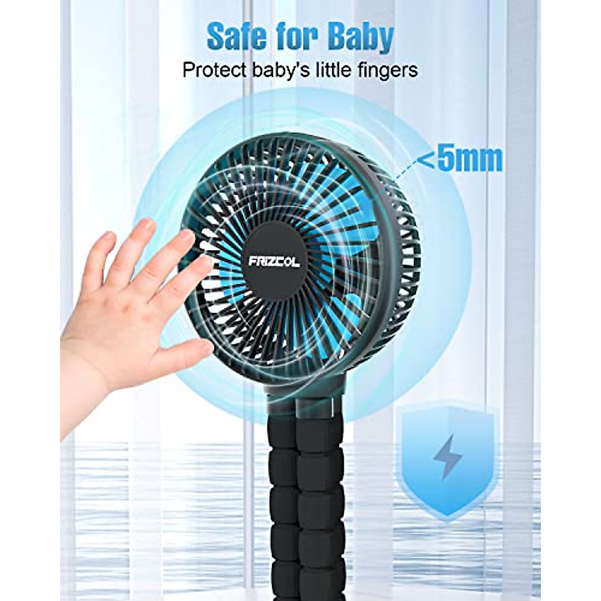 FRIZCOL Stroller Fan for Baby - Portable Fan Rechargeable - Battery Operated Fan(Use for 30Hrs) - Fan for Handheld/Clip On/Car Seat/Desk/Camping