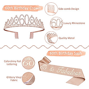 60th Birthday Decorations Gifts for Women Including Crown, Sash, Cake Topper, Candles and 12oz Wine or Coffee Tumbler Mug with Lid, Gifts for 60 Year Old Woman