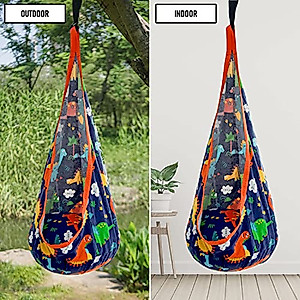 GARIG Pod Swing for Kids, Hanging Pod Swing Seat with Inflatable Pillow, Cartoon Pattern Kids Swing Chair for Indoor and Outdoor, Max Weight 170lbs (Dinosaur)