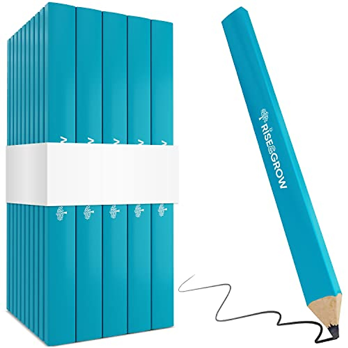 Rise & Grow 50 Set, Blue Carpenter Pencils Bulk 7” – HB Lead Flat Construction Pencils for Men and Women - Woodworking Pencils for Marking Blue pencil with dark grey lead 50 Count (Pack of 1)