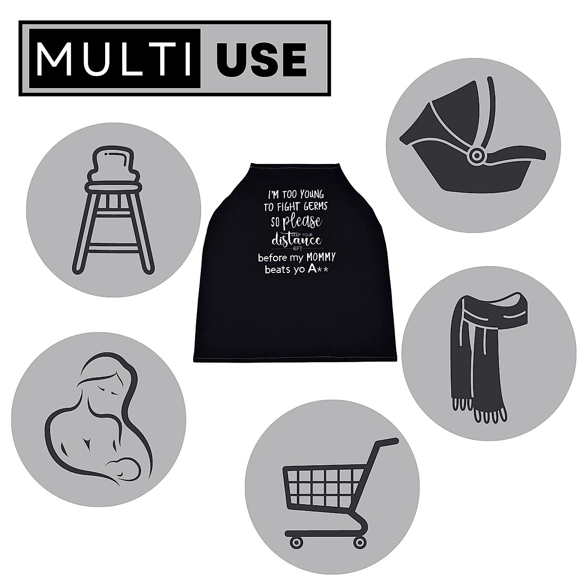 Rajolia Nursing Cover for Breastfeeding Multi Use Baby Car Seat Covers Canopy Breastfeeding Scarf Stroller Cover for Mom Baby Boy Baby Girl (Black) 1 Count (Pack of 1)