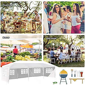 Fujampe 10x30 Party Tent Waterproof Outdoor Canopy Tent White Wedding Tents for Parties BBQ Patio Gazebo Shelter Canopy Events Tent with 5 Sidewalls (10' x 30' with 5 Side Walls)