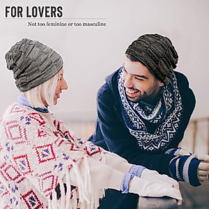 Vgogfly Slouchy Beanie for Men Winter Hats for Guys Cool Beanies Mens Lined Knit Warm Thick Skully Stocking Binie Hat Black/Dark Grey