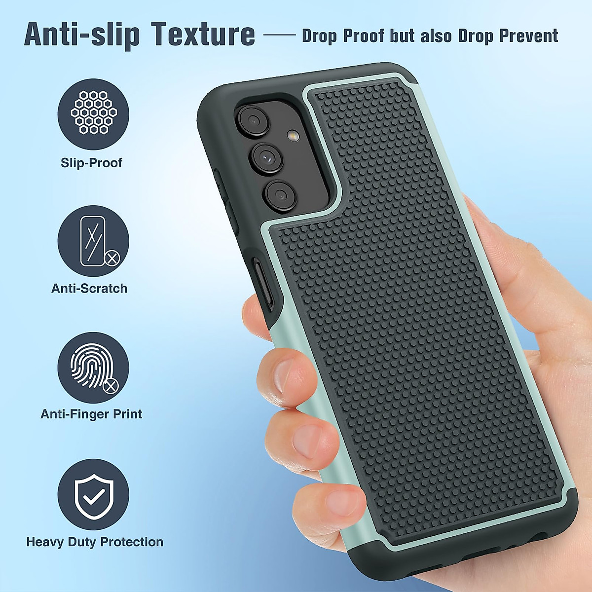 BNIUT for Samsung Galaxy A13 5G Case: Dual Layer Protective Heavy Duty Cell Phone Cover Shockproof Rugged with Non Slip Textured Back - Military Protection Bumper Tough - 6.5inch (Green)