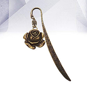 Amosfun 2pcs Retro Book Mark Vintage Metal Rose Bookmark Document Label Wedding Party Favor Gifts(Golden)