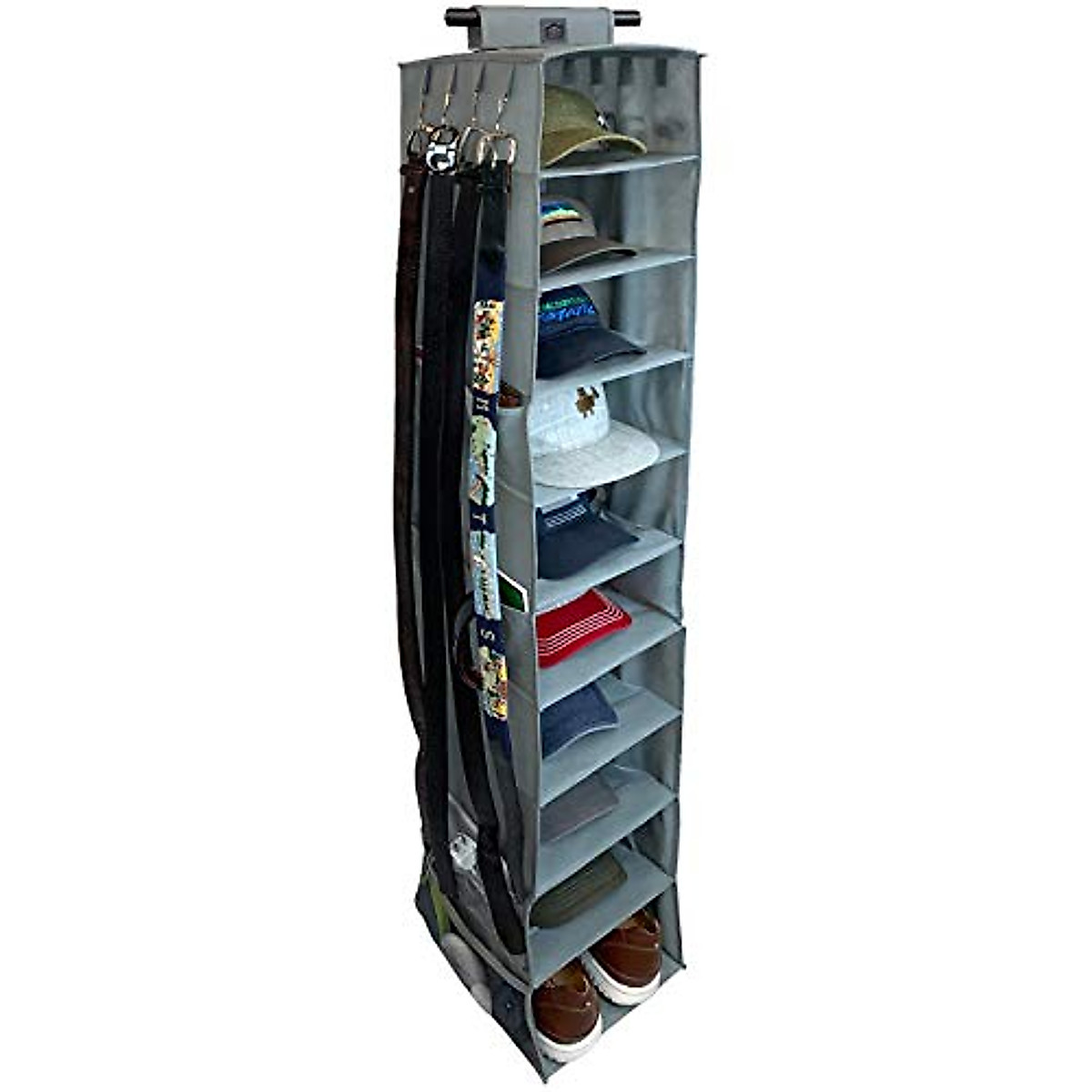 THE ULTIMATE HAT RACK 10 Shelf Hanging Closet Hat Organizer for Hat Storage - Keep Your Baseball Caps and Baseball Hats in Great Condition - Hat Holder & Baseball Cap Organizer w/Tie & Belt Side Hooks