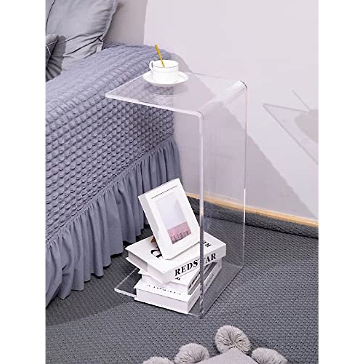 GETCK Acrylic Coffee Table. Modern Clear Side Table Bedroom Or Living Room Furniture, Waterfall Coffee Table, Fashion Sofa Table with Round Edges,24'' L x 14'' W x 12'' H
