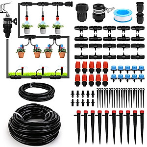 Drip Irrigation System, Garden Watering System Kit, 100ft 3/8" & 1/4" Irrigation Sprinkler System for Lawn Greenhouse, Automatic Drip Irrigation Kits, Watering Equipment for Indoor Outdoor Plants