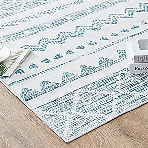 jinchan Area Rug 8x10 Bedroom Rug Boho Rug Outdoor Moroccan Floor Cover Rug Mudcloth Rug Geometric Bohemia Mat Blue Diamond Non Slip Carpet for Living Room Kitchen Rug Dining Room Bathroom