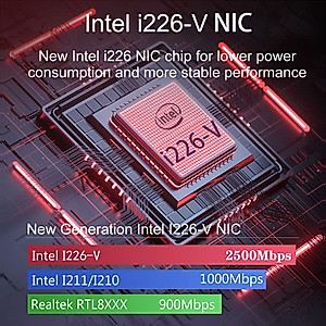 Micro Firewall Appliance Intel N200 Quad Core, 4 Intel I226-V 2.5GbE NIC Ports Fanless Mini PC, Network Gateway Soft Router Mini Computer, Support AES-NI, DDR5 RAM, Barebone, 8GB RAM 128GB SSD