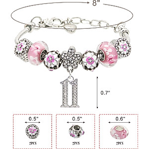 VeryMerryMakering 11th Birthday Gifts for Girls, Jewelry for Girls 11 Years Old, Girls 11th Birthday Bracelet, 11 Necklace Girls, 11th Birthday Jewelry, 11th Birthday Cherry Blossom Dandelion Jewelry