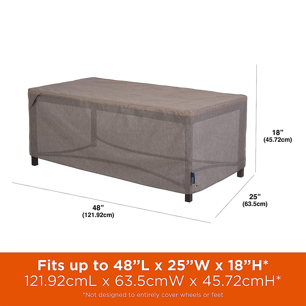 Modern Leisure Garrison Patio Ottoman/Coffee Table/Fire Pit Cover - Water-Resistant Fabric - Heavy-Duty Protection for Outdoor Patio Furniture - 48" L x 25" W x 18" H - Heather Grey