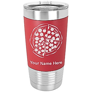 LaserGram 20oz Vacuum Insulated Tumbler Mug, Pizza, Personalized Engraving Included (Silicone Grip, Red)