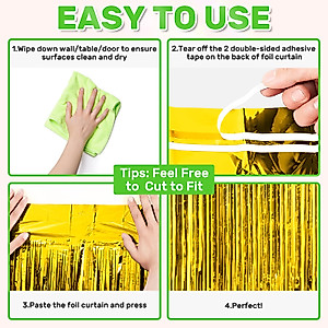BFONS 4-Pack Backdrop for Party Decorations, Foil Fringe Backdrop Curtains, Tinsel Streamers for Birthday Party Decorations, Gold Backdrop Curtains for Girl Graduation Disco Parties