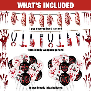 Barydat 50 Pcs Bloody Halloween Party Decorations Set Halloween Bloody Garland Banner Windows Stickers Creepy Cloth Scary Latex Balloons for Halloween Bloody Theme Indoor Outdoor Decoration Supplies