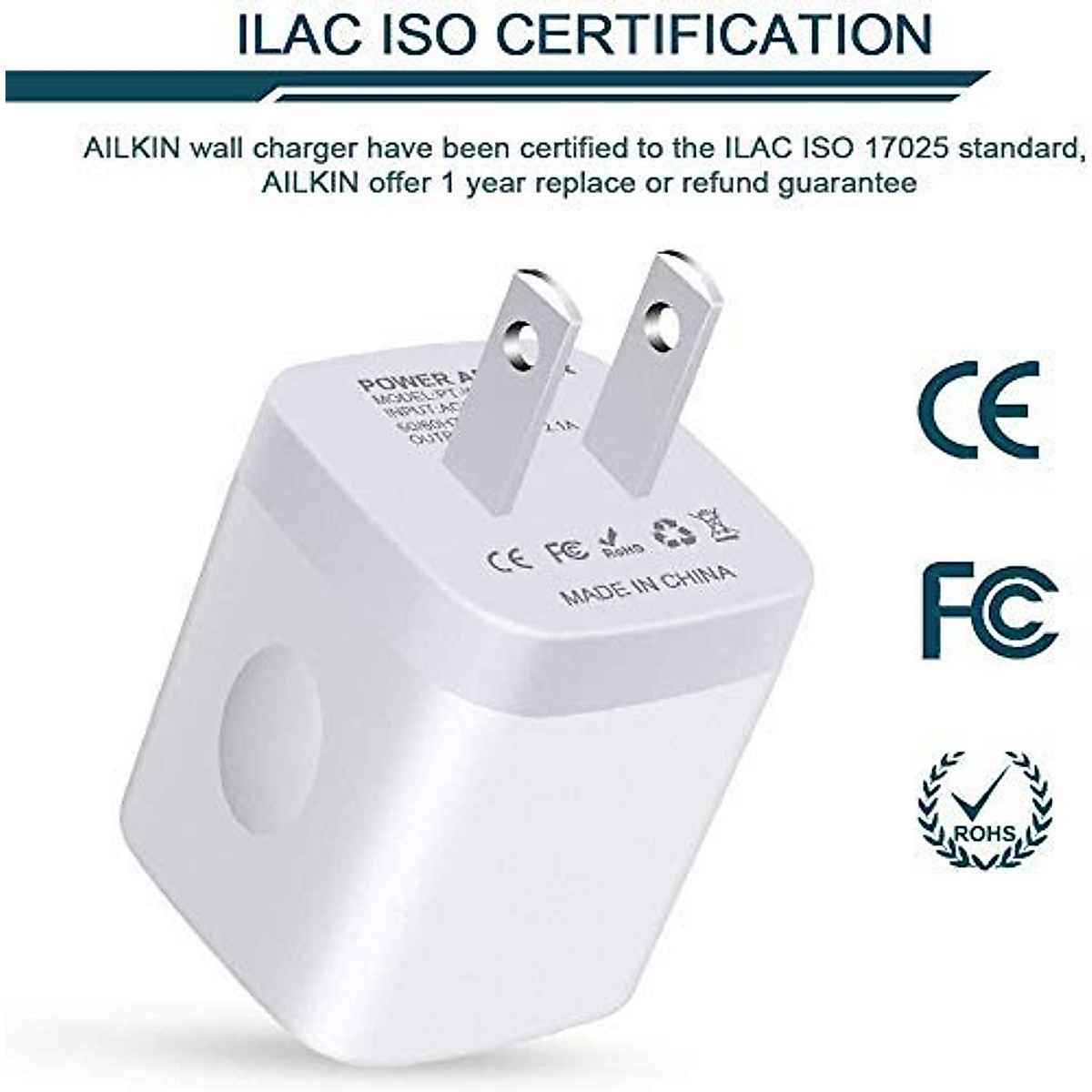 USB Wall Charger, AILKIN 2-Pack 2.1Amp Dual Port Quick Charger Plug Cube&2-Pack 3.4a Dual Port USB Fast Car Charger