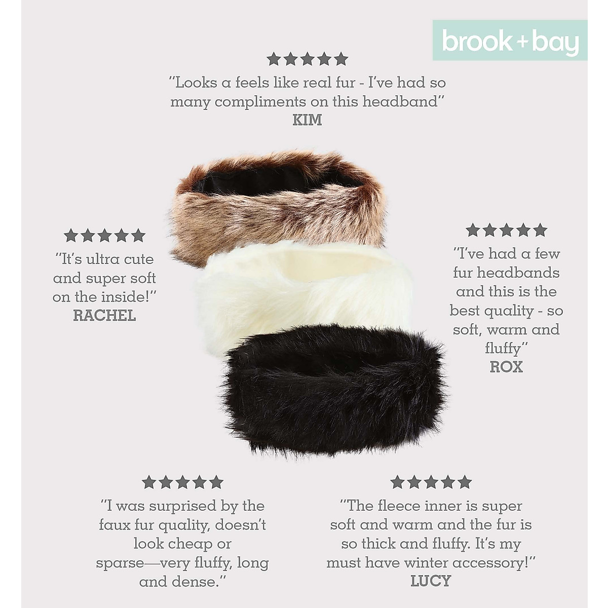 Brook + Bay Faux Fur Headband for Winter - Furry Headbands for Women, Fluffy Headwarmer, Furry Crown, Earwarmer Headband