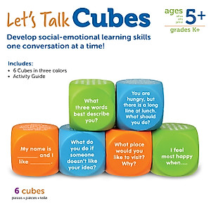Learning Resources Let's Talk! Cubes, 6 Cubes with 36 Prompts, Ages 5+,Conversation Cubes, SEL & Autism Therapy,Back to School Supplies,Teacher Supplies