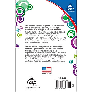 Carson Dellosa – Skill Builders Spanish II Workbook, for Grades K–5, 80 Pages With Answer Key