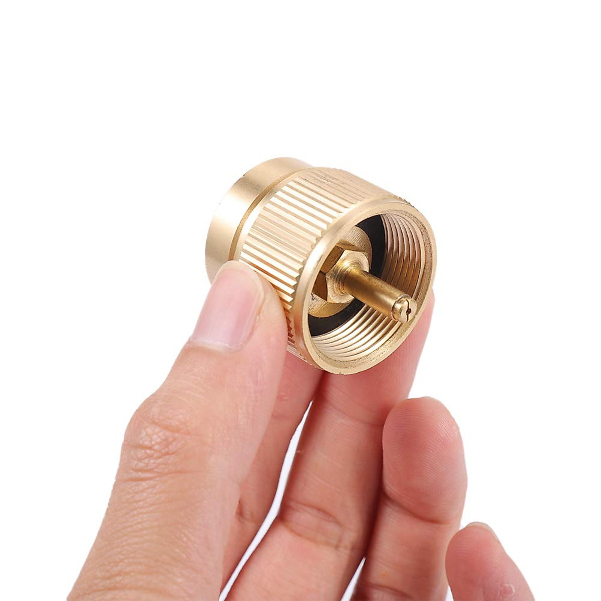 RouLiPouLi 2 Pieces Camping Stove Adapter, 1LB Small Propane Tank Input and EN417 Lindal Valve Cylinder Output LPG Canister Converter (Gold)