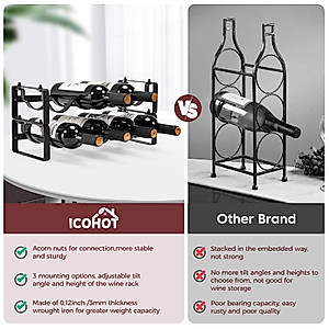 ICOHOT Stackable Wine Rack Countertop, Sturdy Wine Bottle Holder Freestanding for Cabinet, 2 Tier Small Tabletop Wine Holder Stand for Pantry Bar, Wire Wine Bottle Rack Metal Wine Storage Organizers