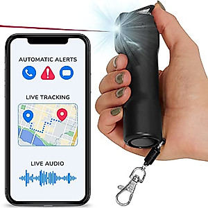 Plegium Smart Pepper Spray - The Original Smart Spray, Pair w/Smartphone for Location Sharing, Texts & Phone Alerts to Emergency Contacts, Military Grade Spray, Blinding LED Strobe Light, 130dB Siren