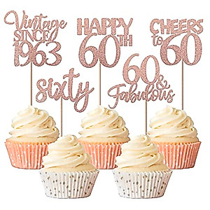 Rsstarxi 30 Pack 60th Birthday Cupcake Toppers Vintage Since 1963 Cupcake Picks Sixty Cheers to 60 Fabulous Cupcake Topper for Happy 60th Birthday Wedding Party Cake Decorations Rose Gold