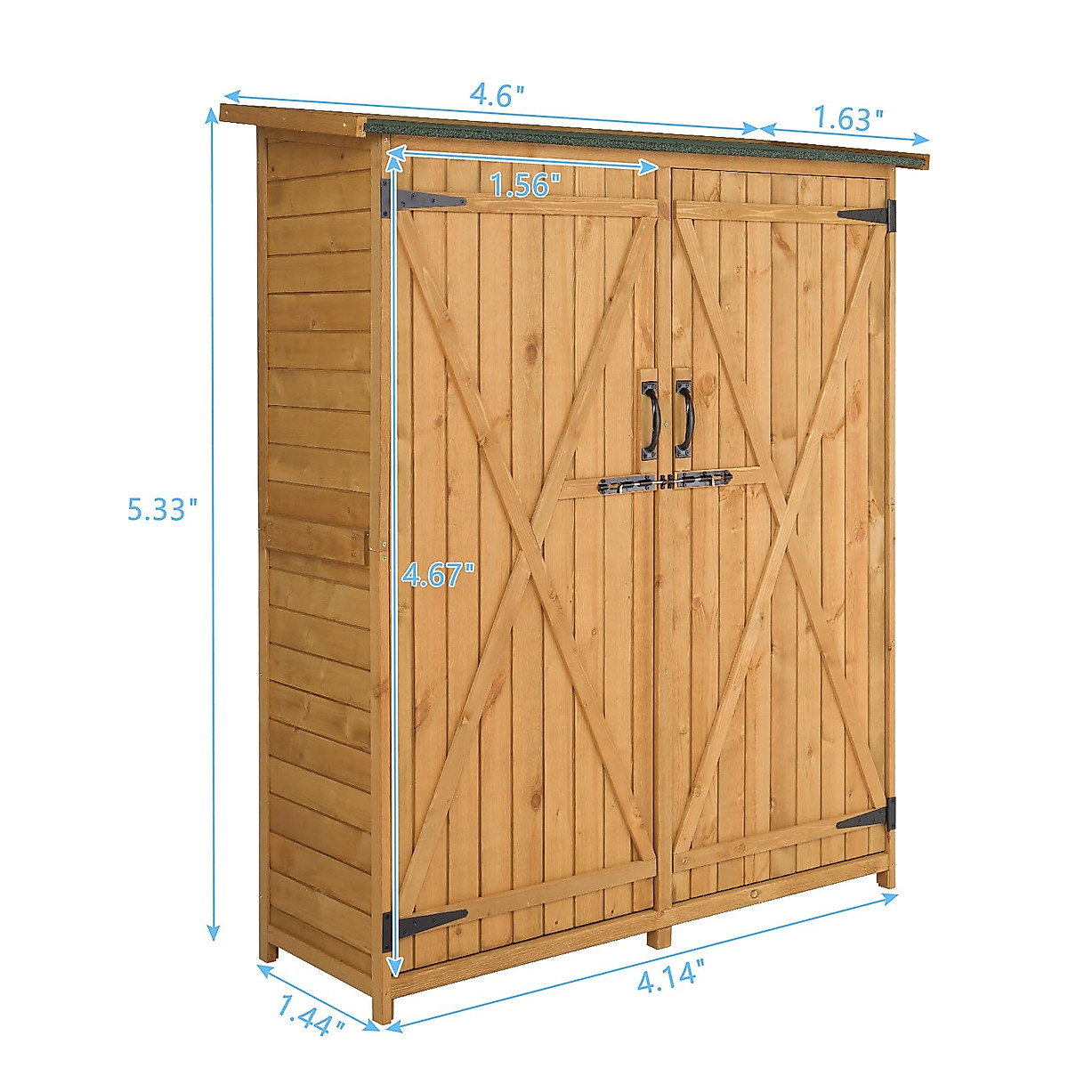 Vasitelan Outdoor Storage Cabinet, Wood Garden Shed, Outside Tool Shed, Vertical Organizer Cabinet with Double Lockable Doors for Outside, Garden and Yard