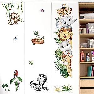 decalmile Jungle Animals Wall Decals Safari Elephant Lion Monkey Wall Stickers Kids Room Baby Nursery Bedroom Door Wall Decor