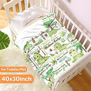 Personalized Baby Name Blanket Dinosaurs Gift for Baby Boys Girls Soft Flannel Newborns Throw Comfy Cozy Fleece Custom Kids Blanket Gifts for Toddler Nursery Birthday Christmas-30 x40
