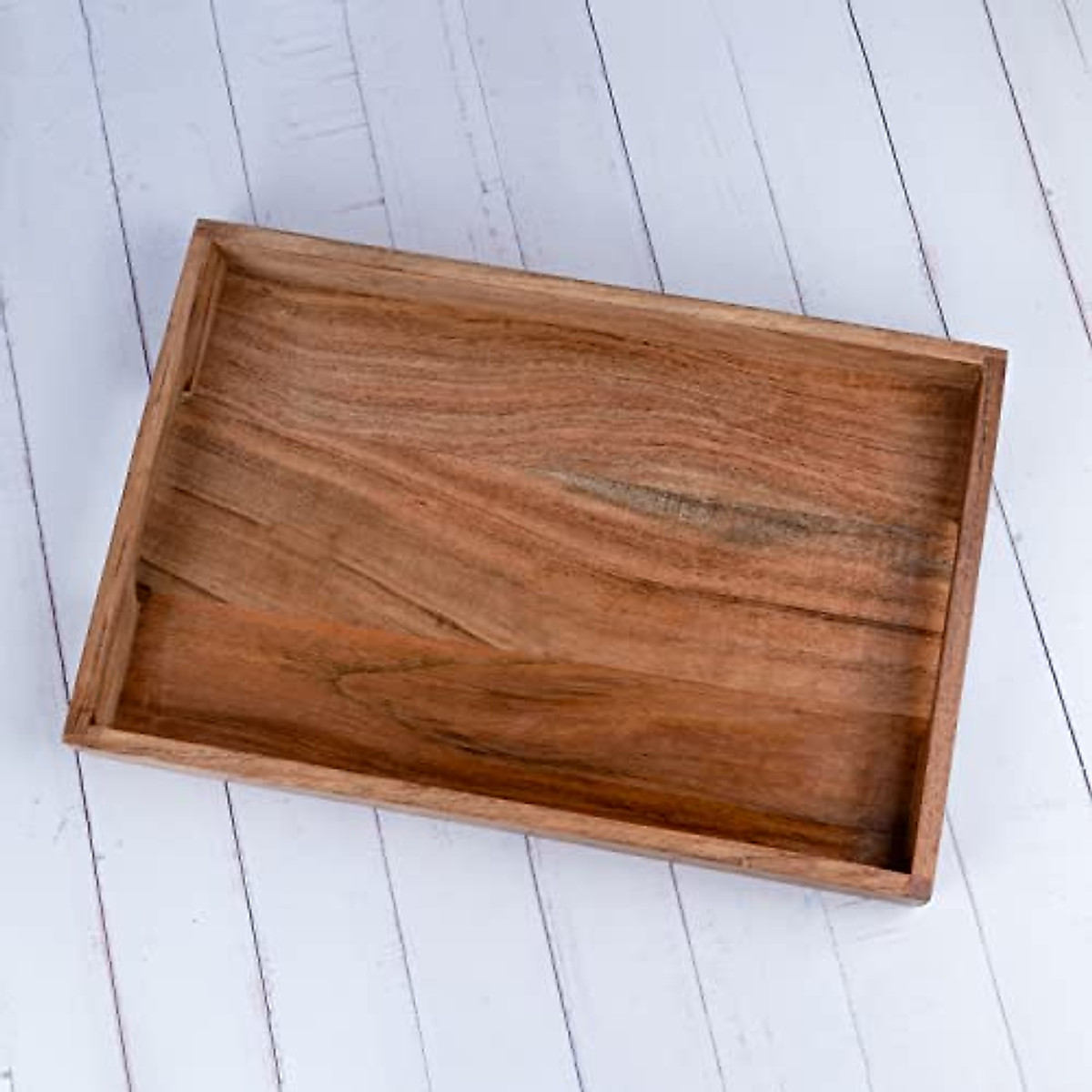 Samhita Acacia Wood Serving Tray with Handles,Wooden Serving Tray, Snack Tray, Breakfast Tray, Great for, Breakfast, Coffee Tables, Homes, Restaurant|Size- 15" x 10" x 1.6"